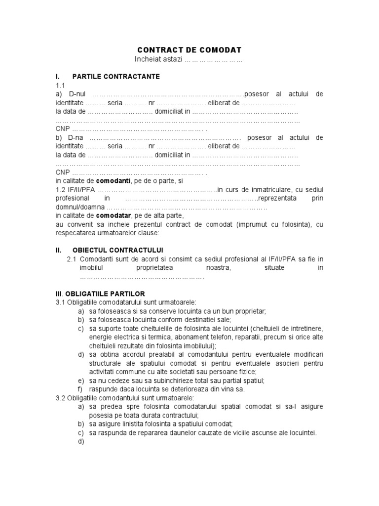 Contract de Comodat | PDF