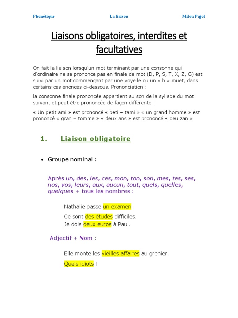 La Liaison | PDF | Verbe | Philologie