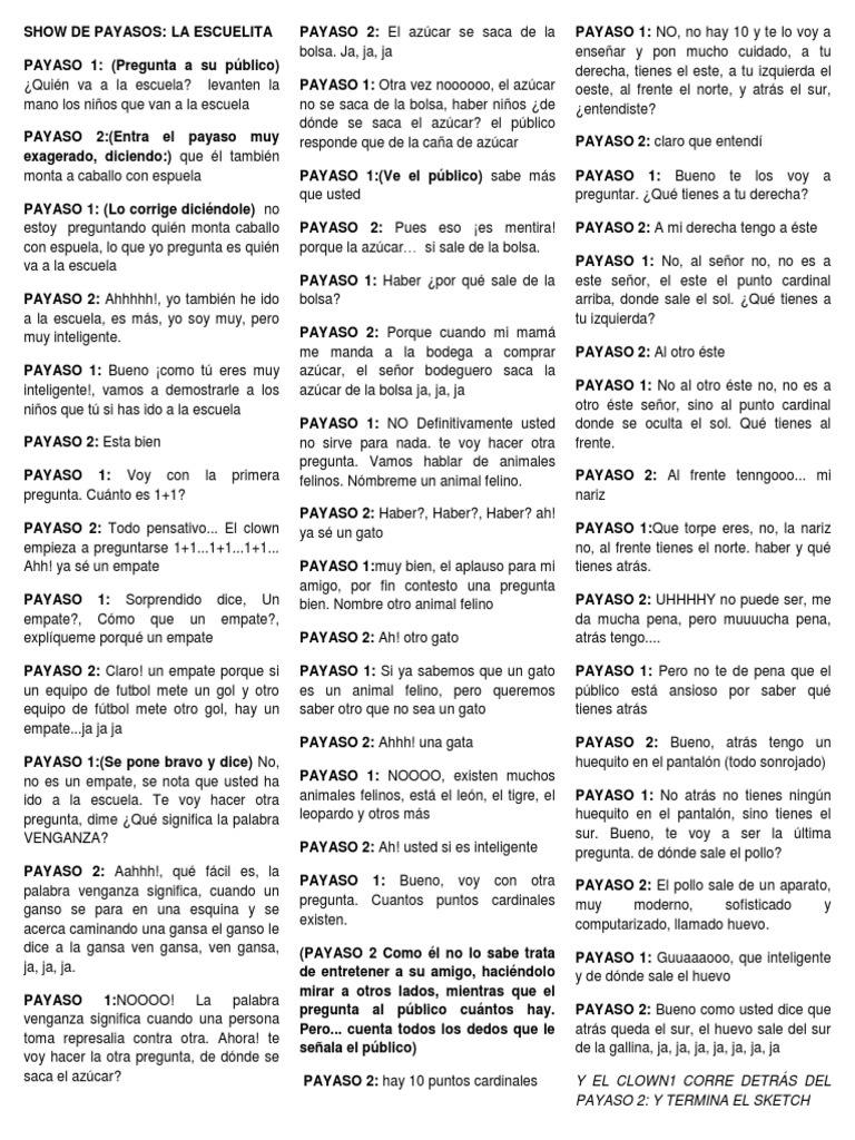 Guion de Un Show de Payasos | PDF | Payaso | Pollo