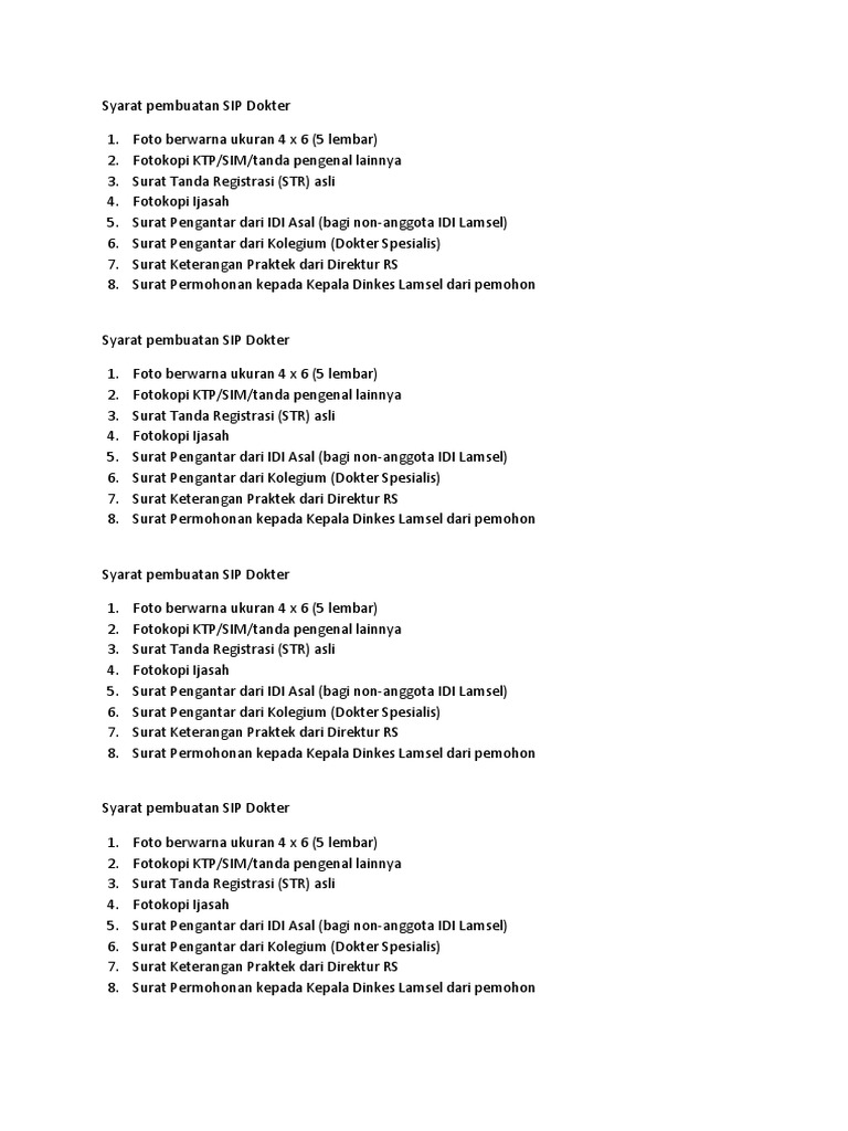 Syarat Pembuatan SIP Dokter | PDF