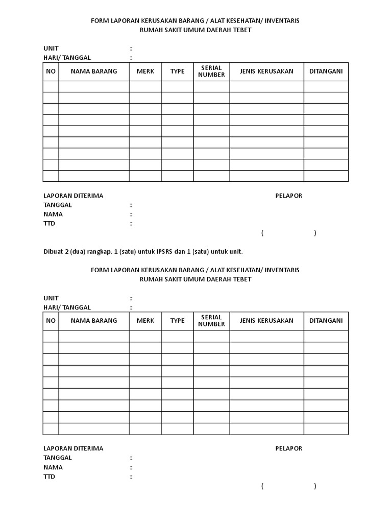 Form Kerusakan Barang | PDF