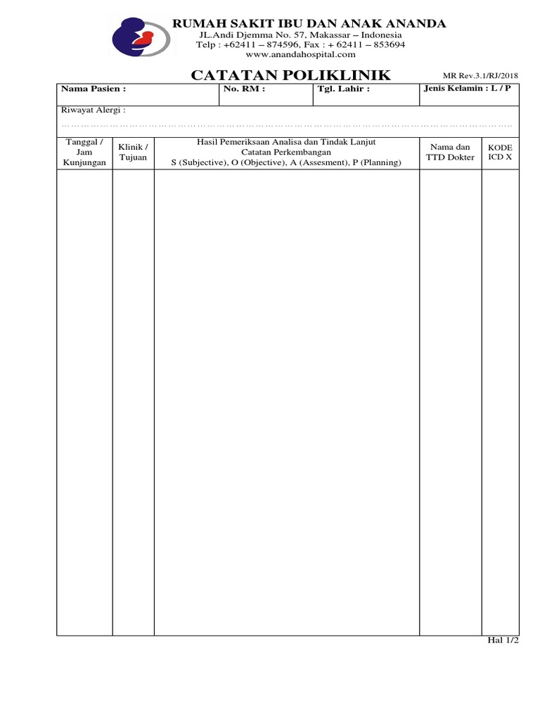 MR 1 Form Catatan Poliklinik | PDF