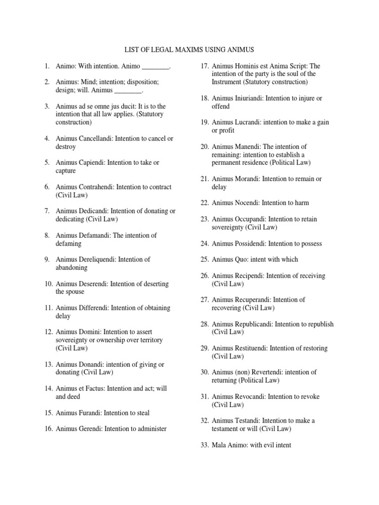 List of Some Legal Maxims With "Animus" | PDF | Ethical Principles ...