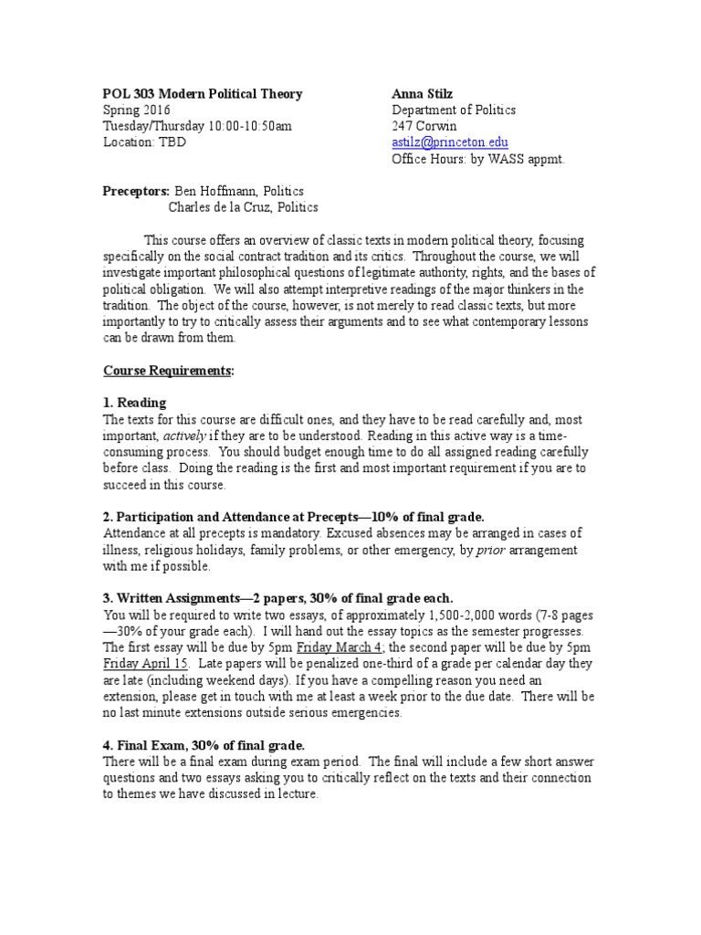 POL 303 Syllabus | PDF | John Locke | Thomas Hobbes
