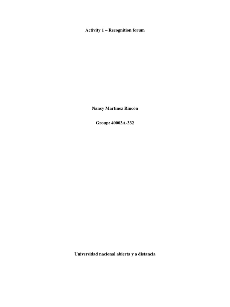 Activity 1 - Recognition Forum - English A2 - Unad | PDF | Communication | Behavior Modification