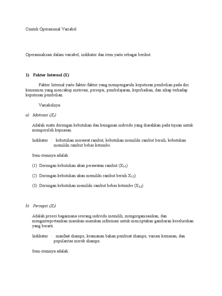 Contoh Operasional Variabel | PDF