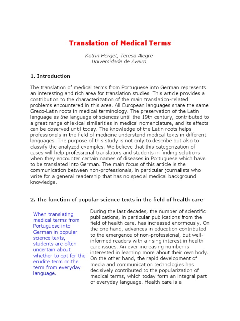 Translation of Medical Terms.docx | Translations | Science