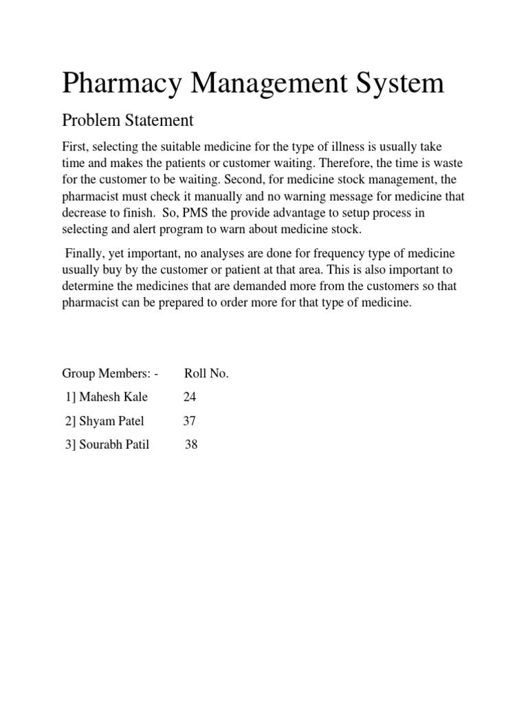 Pharmacy Management System: Problem Statement | PDF Pharmacy Management System: Problem Statement | PDF