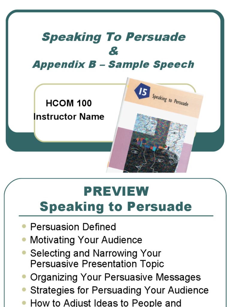 Speaking To Persuade &: Appendix B - Sample Speech | PDF | Persuasion ...
