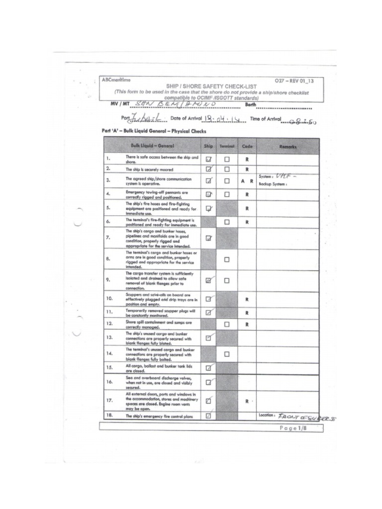 Ship-Shore CHKLST and MSDS | PDF