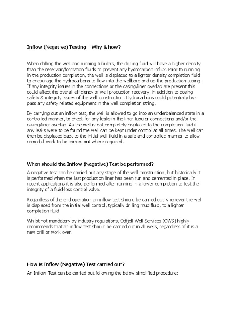 Negative Test Inflow | PDF | Oil Well | Casing (Borehole)