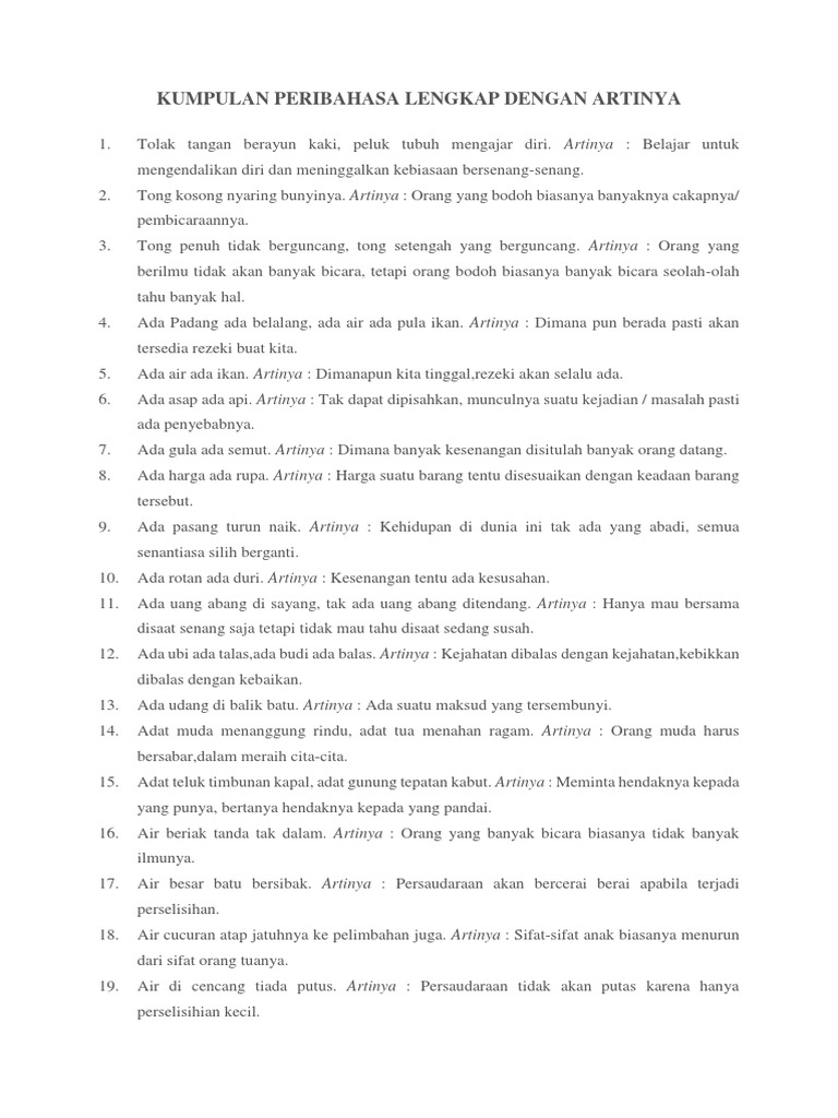 Kumpulan Peribahasa Lengkap Dengan Artinya | PDF