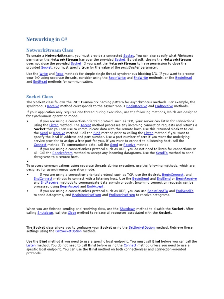 Networking in C# | PDF | Port (Computer Networking) | Internet Architecture