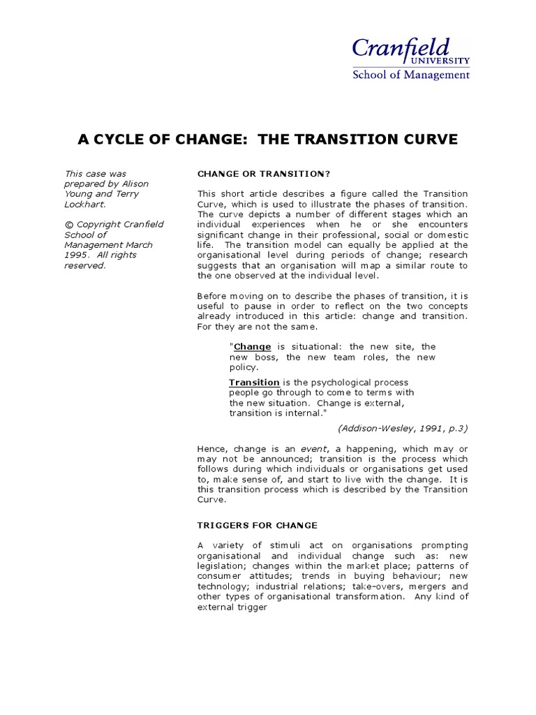 A Cycle of Change: The Transition Curve | PDF | Denial | Attitude ...