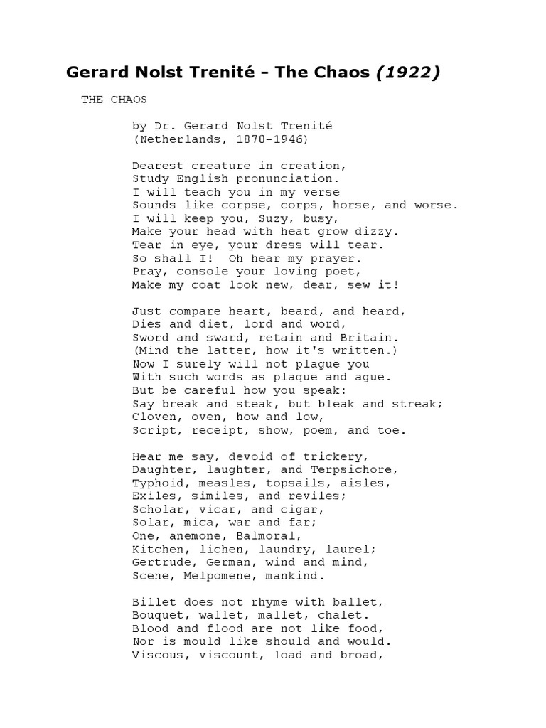 Gerard Nolst Trenité - The Chaos (1922) | PDF