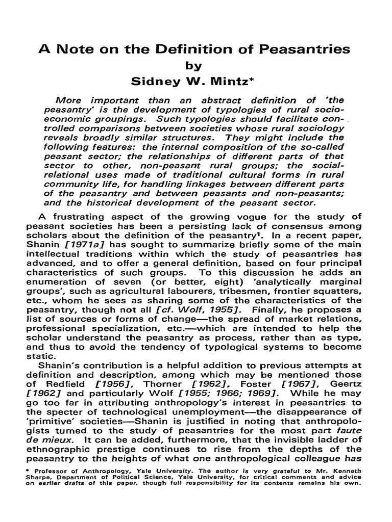 Defining Peasantries in Anthropology | PDF | Peasant | Anthropology