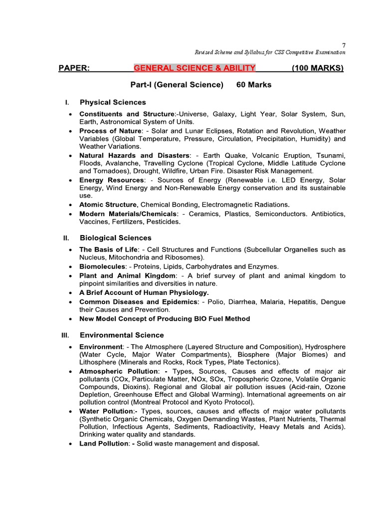 General Science and Ability Syllabus | PDF