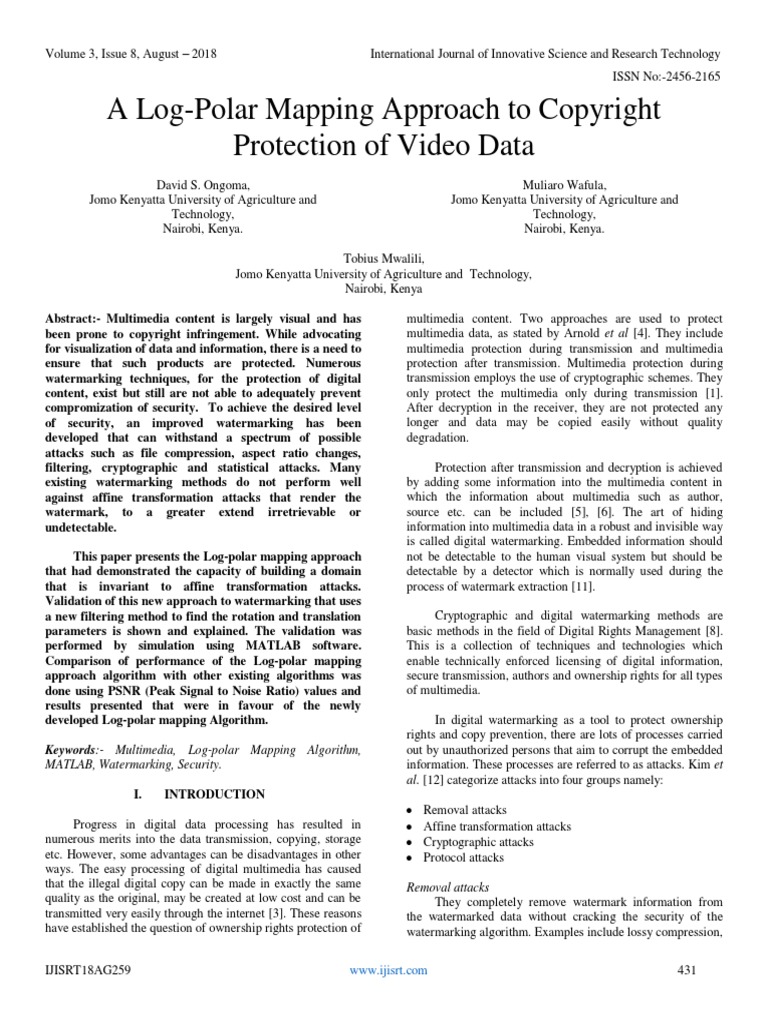 A Log-Polar Mapping Approach To Copyright Protection of Video Data ...