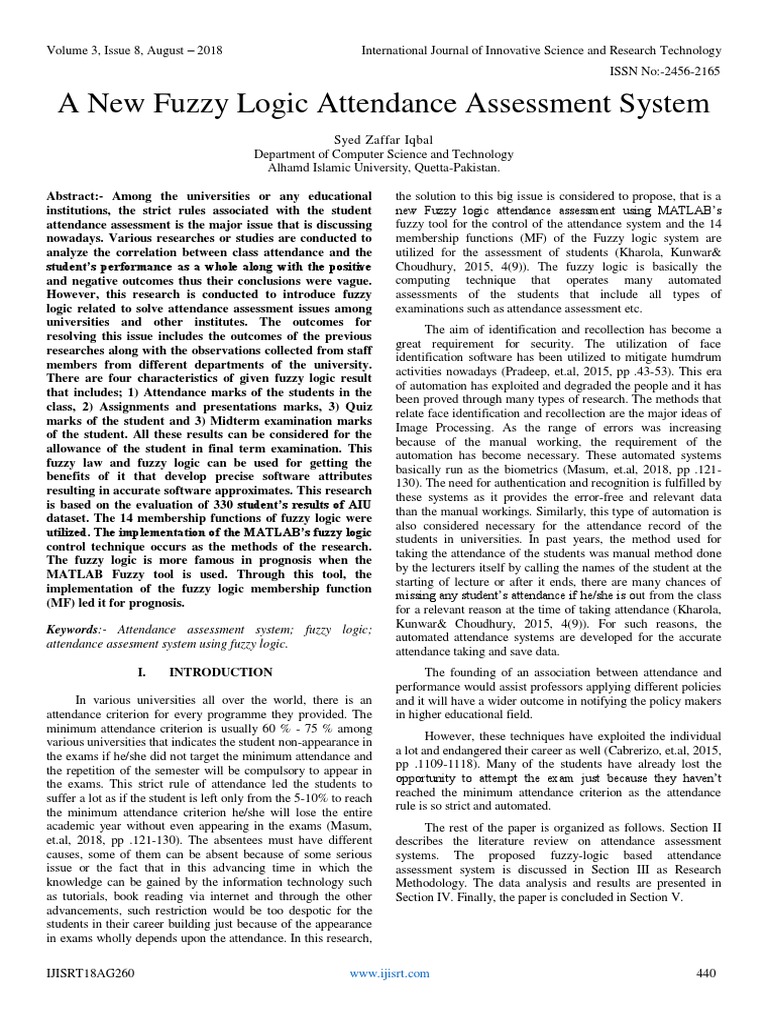 A New Fuzzy Logic Attendance Assessment System | PDF | Fuzzy Logic ...