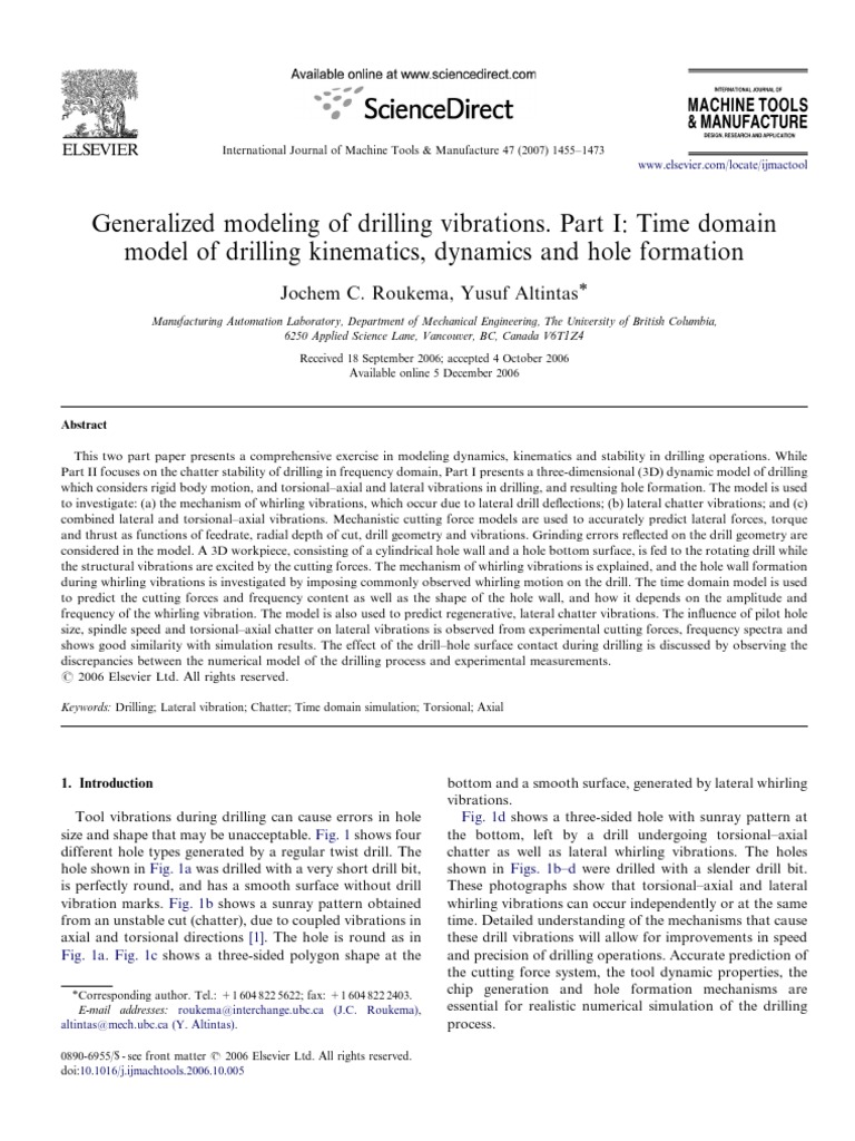 Generalized Modeling of Drilling Vibrations. Part I: Time Domain Model ...