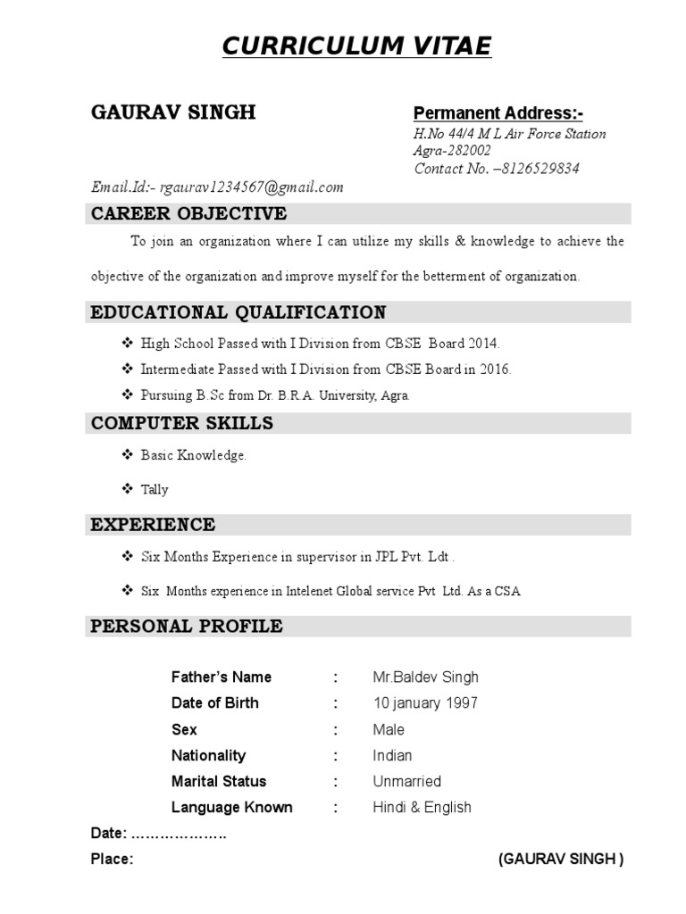 Curriculum Vitae: Gaurav Singh | PDF