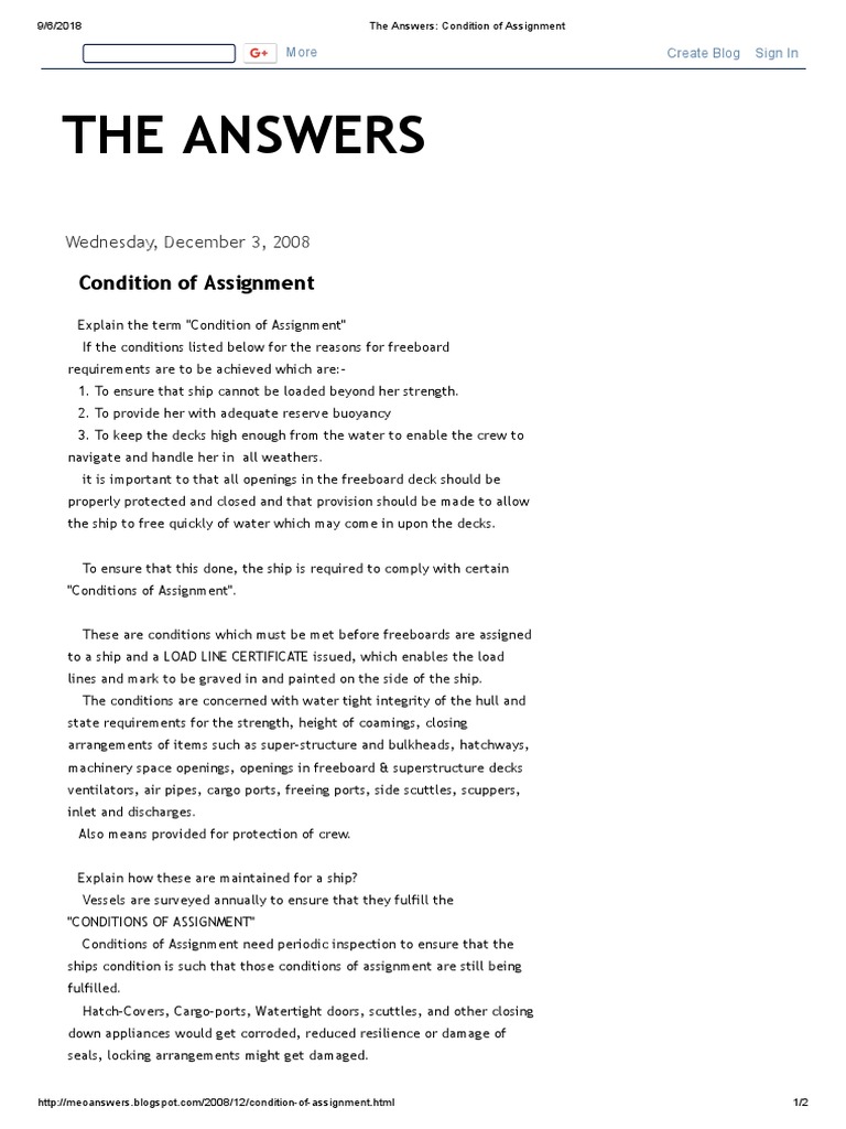 The Answers: Condition of Assignment | PDF | Ships | Watercraft