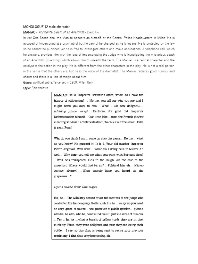 Monologue Info - Death of Anarchist