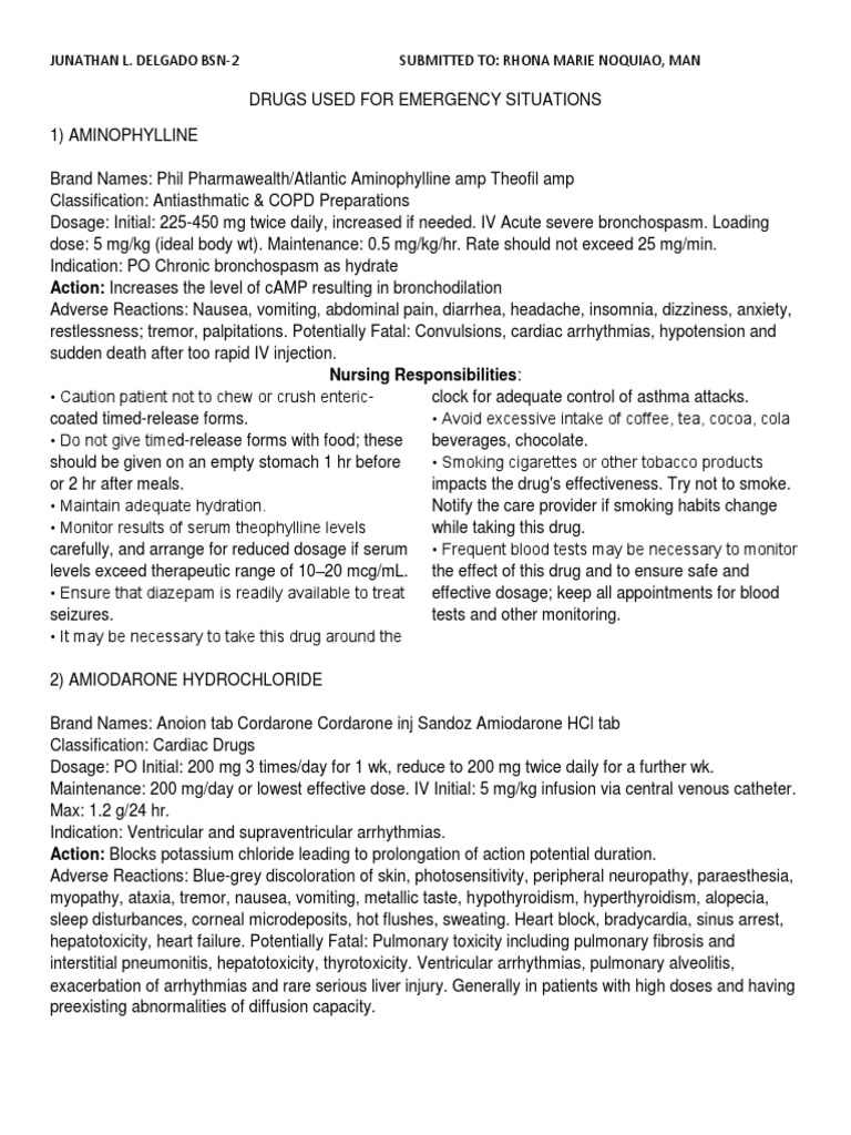 Drugs For Emergency | PDF | Pharmacology | Drugs