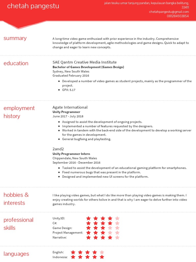 Chetah Pangestu Resume | PDF | Behavior Modification | Computing