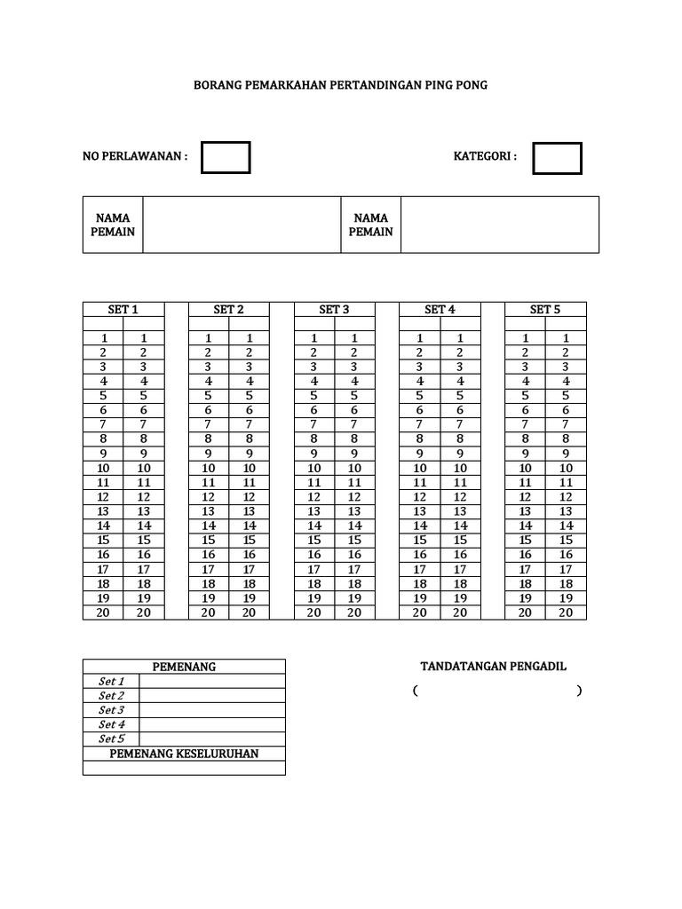 Ping Pong Scorecard Form | PDF