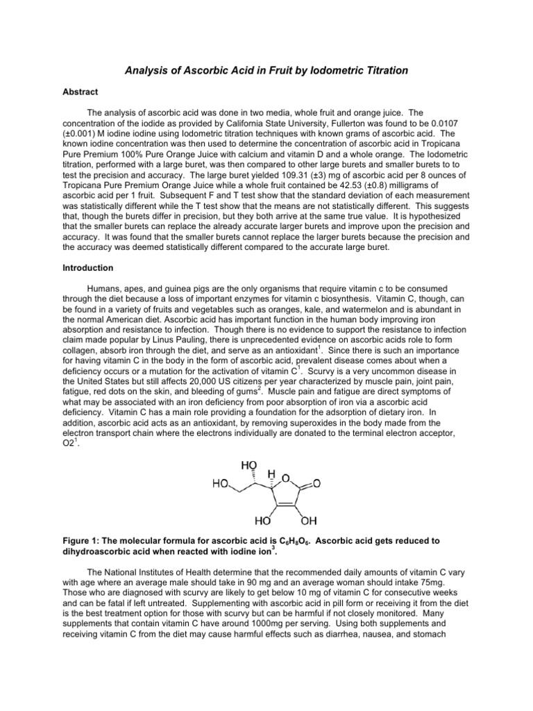 Ascorbic Acid PDF | Download Free PDF | Titration | Chemistry