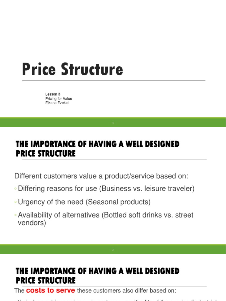 Price Structure: Lesson 3 Pricing For Value Elkana Ezekiel | PDF ...