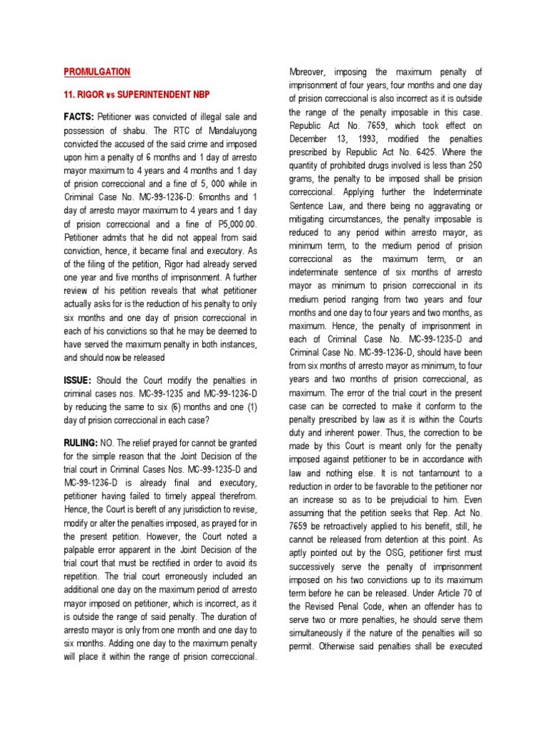 Rigor Vs Superintendent NBP | PDF | Sentence (Law) | Prison
