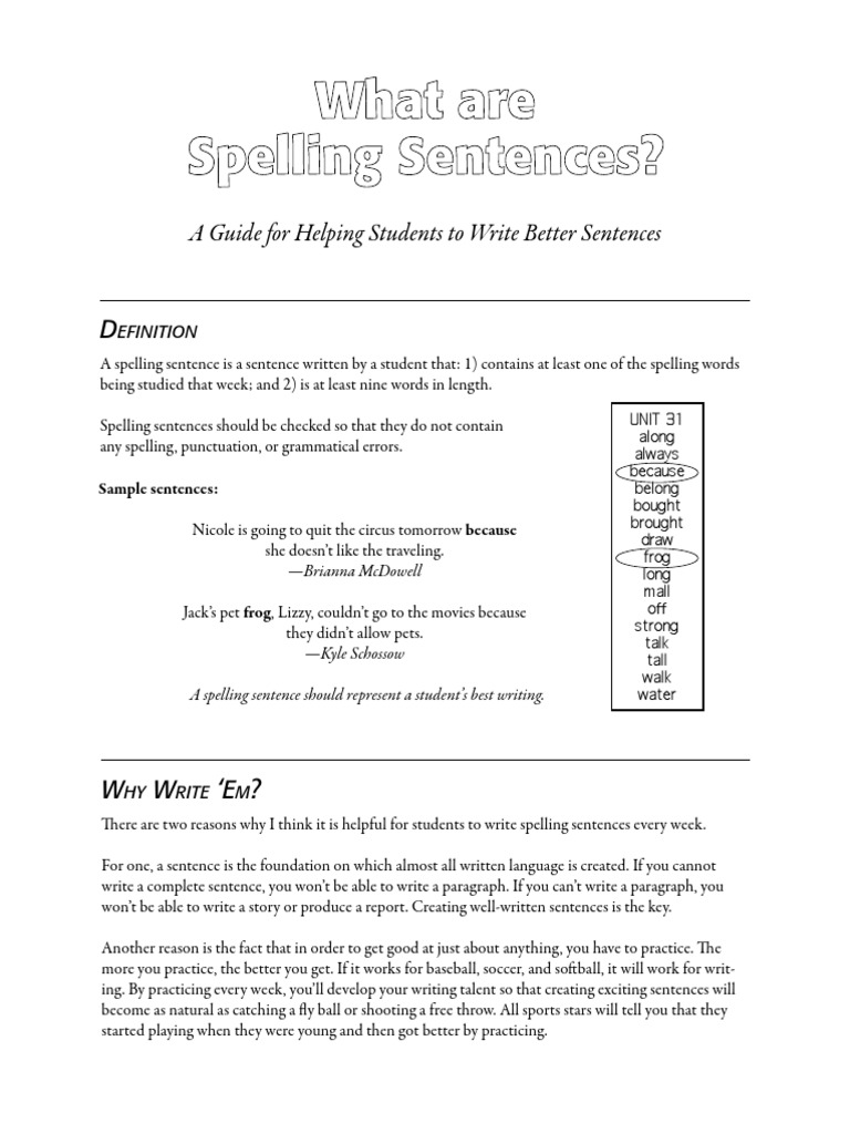 A Guide For Helping Students To Write Better Sentences: Efinition | PDF ...