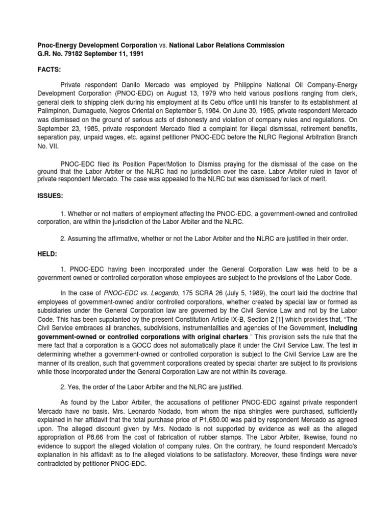 Labor Dispute in PNOC-EDC Case | PDF | Arbitration | Corporations