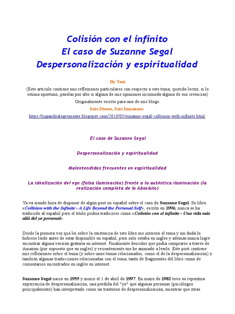 Colision Con El Infinito El Caso de Suzanne Segal | PDF | Conceptos ...