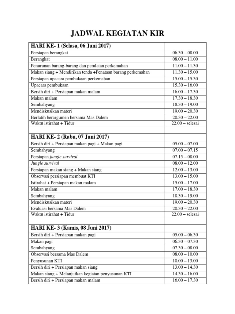 Jadwal Kemah KIR SMA Tabanan | PDF