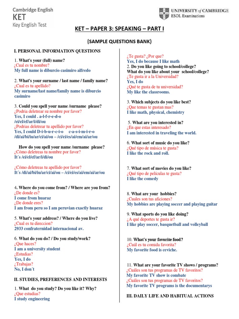KET SPEAKING - PART I - RESOLUCION (Autoguardado) | PDF ...