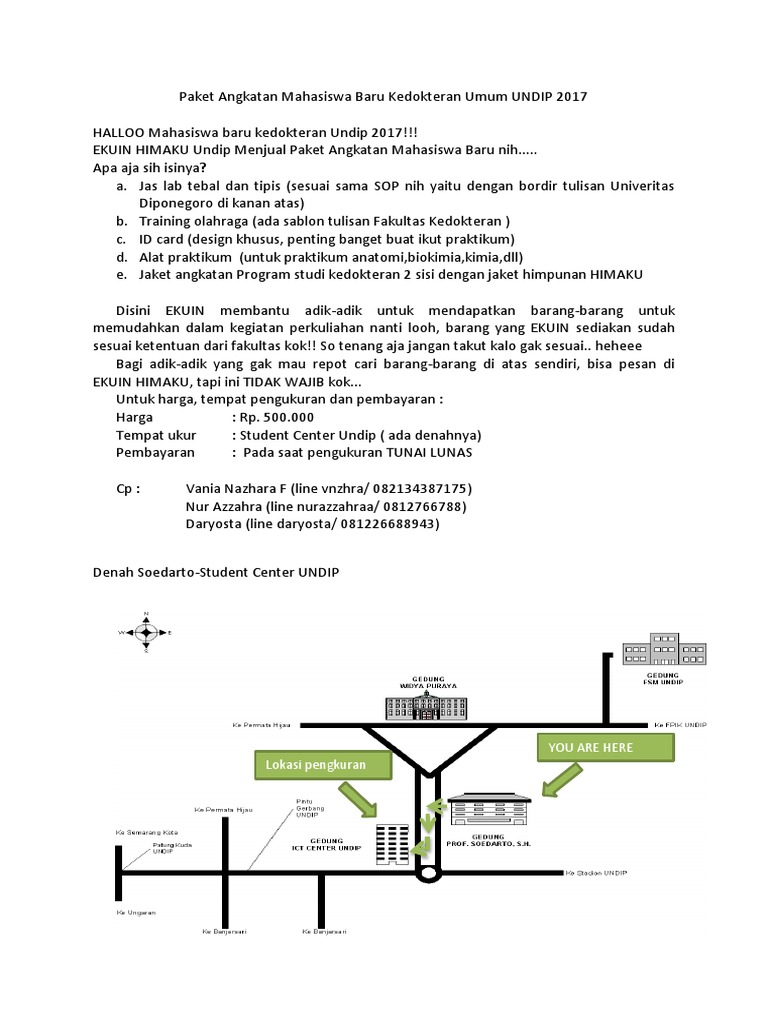 Denah Paket Angkatan Mahasiswa Baru Kedokteran Umum UNDIP 2017 | PDF