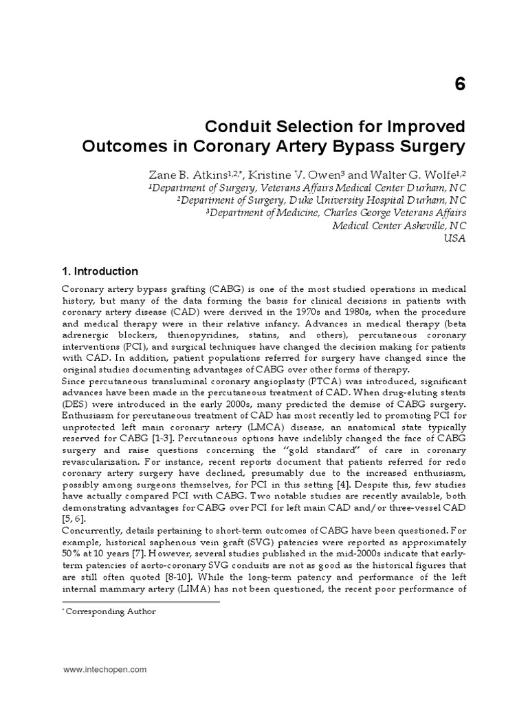 Conduit Selection For Improved Outcomes in Coronary Artery Bypass ...