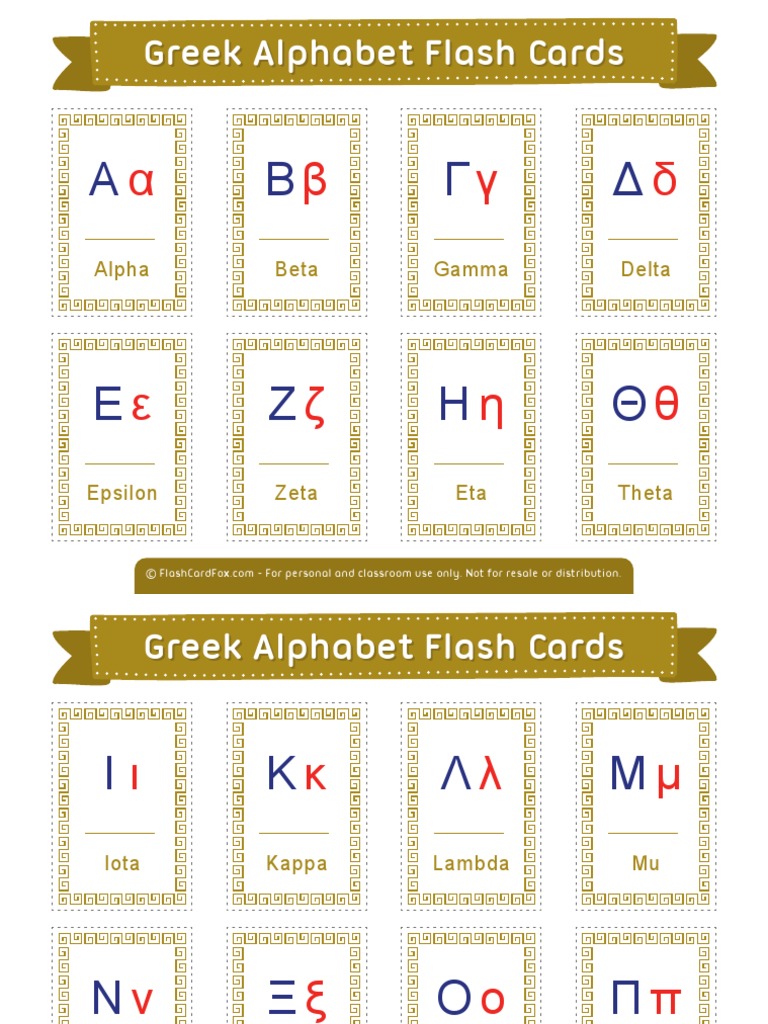 Greek Alphabet Flash Cards 2x3 | PDF
