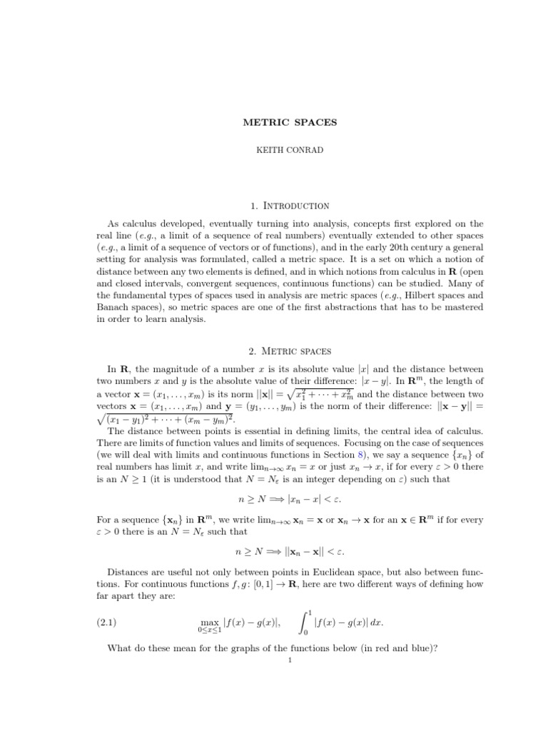 Metricspaces PDF | PDF | Metric Space | Compact Space
