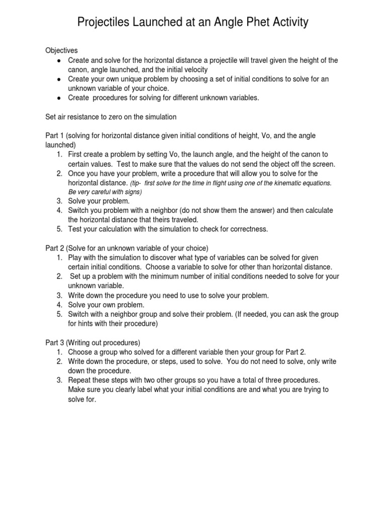 Phet Projectile Motion Activity | PDF | Teaching Methods & Materials