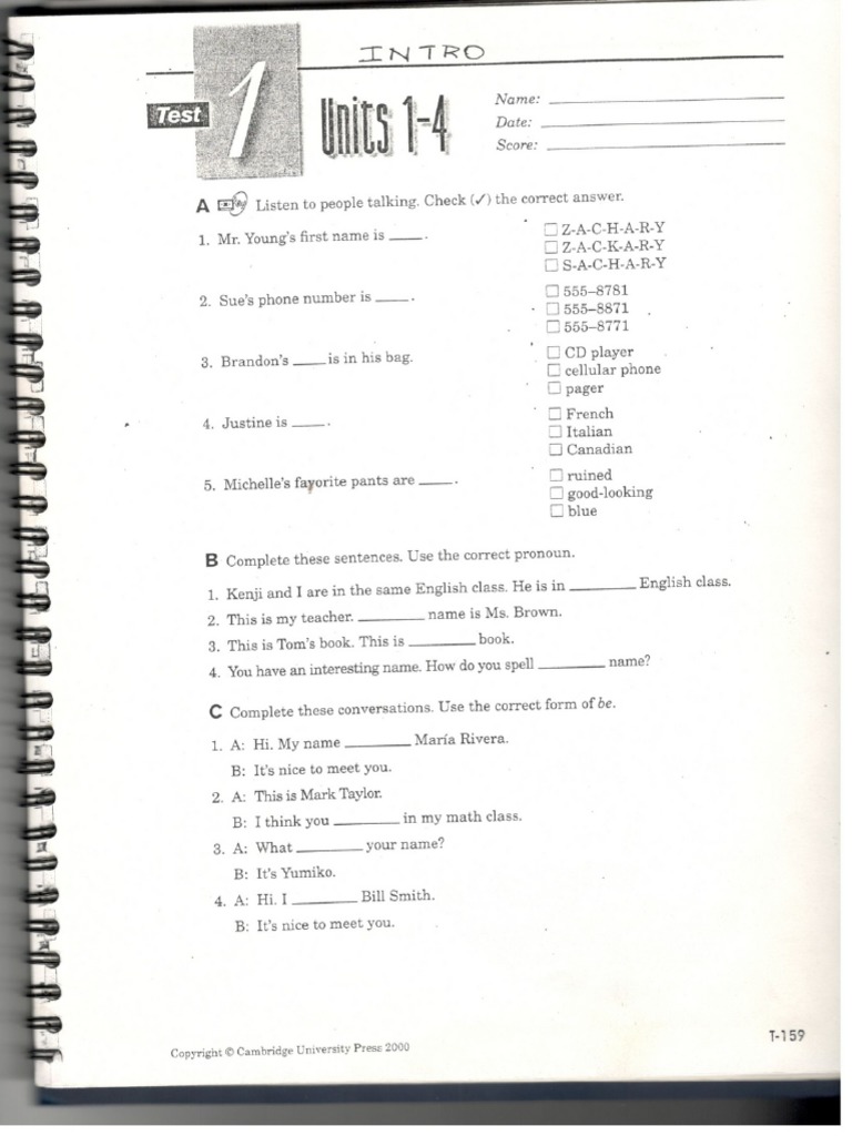 Interchange Test Units 1-4 INTRO | PDF