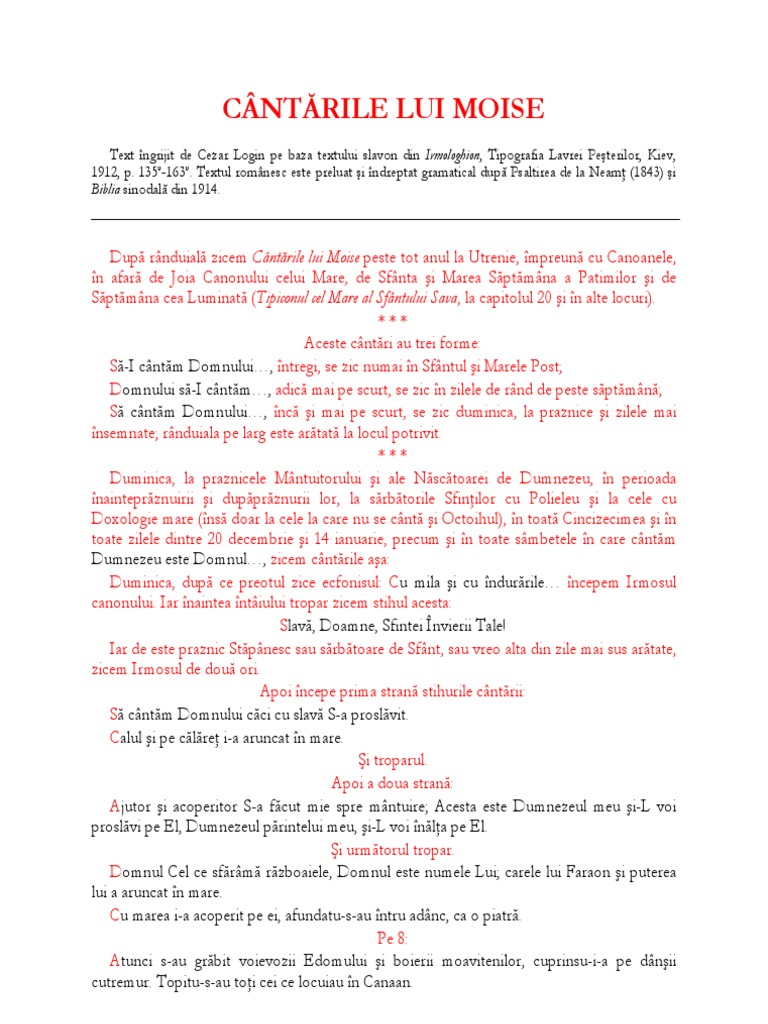Cintarile Lui Moise Irmologhion Rom | PDF