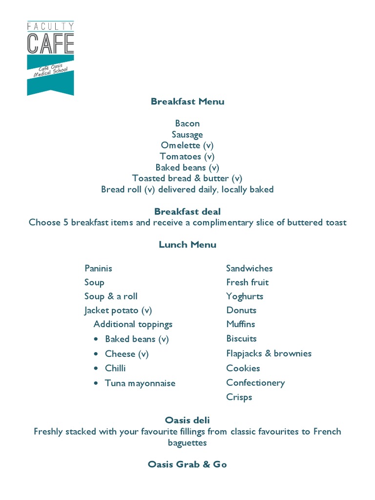 Oasis Cafe Menus | PDF | Cooking, Food & Wine