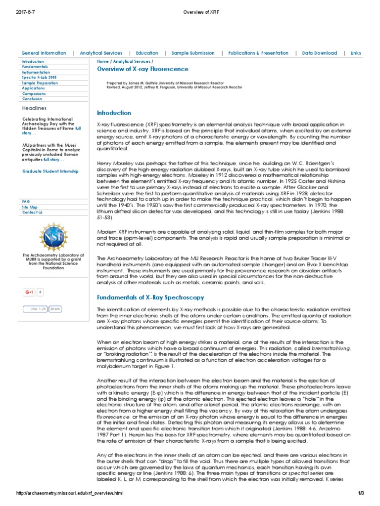 Overview of XRF PDF | PDF | Emission Spectrum | Photoelectric Effect