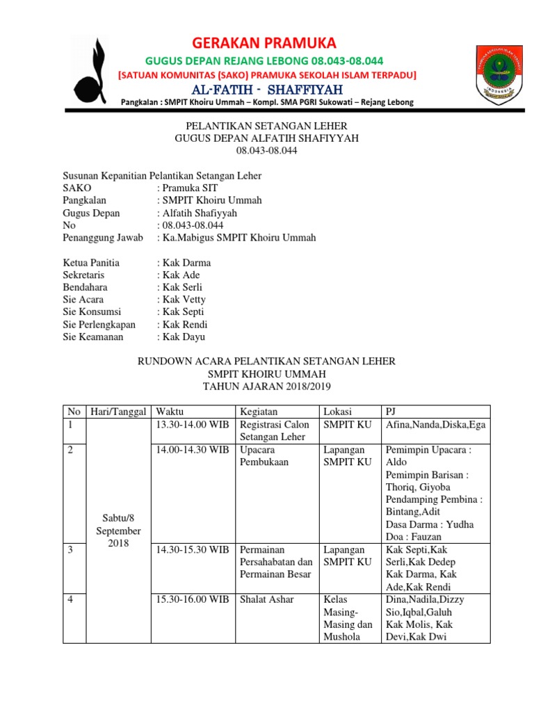 Rundown Acara Pelantikan Setangan Leher | PDF
