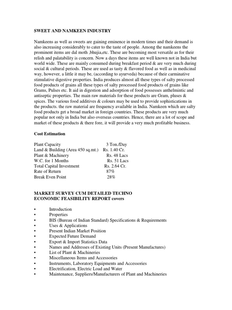 Detailed Project Report On Indian Sweets PDF | PDF | Expense | Foods