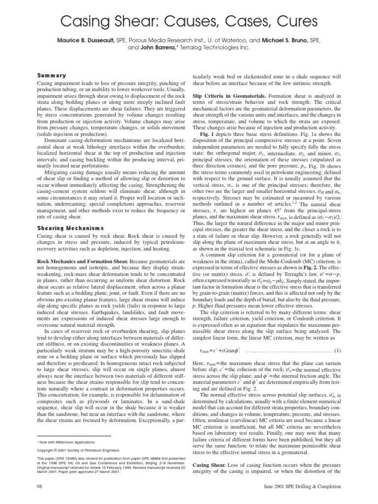 Casing Shear PDF | PDF | Petroleum Reservoir | Stress (Mechanics)